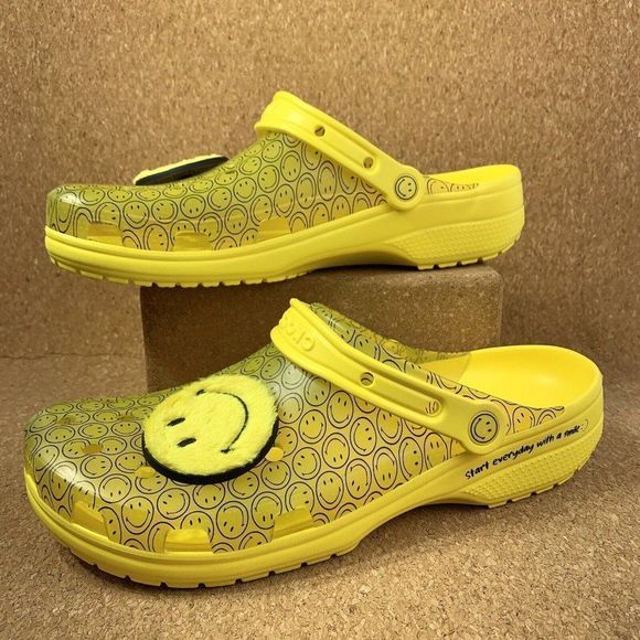 CROCS | Shoes | Crocs Sandals Men 2 Classictranslucentsmiley Clog Fuzzy ...